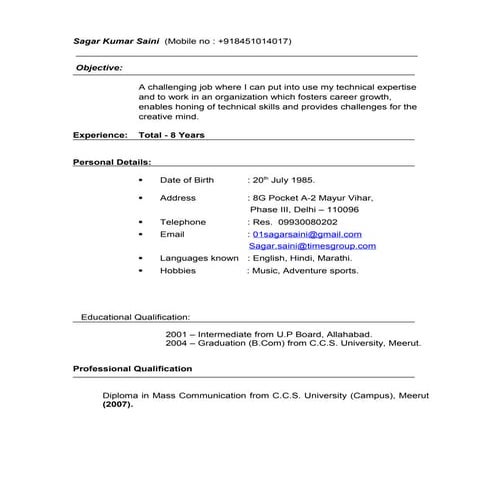 Sagar saini Resume | PDF