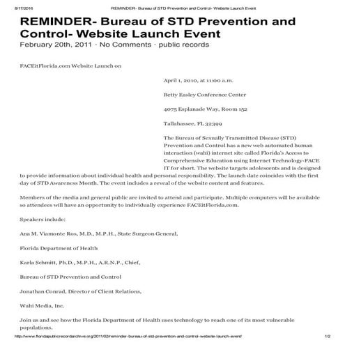 REMINDER- Bureau of STD Prevention and Control- Website Launch Event | PDF