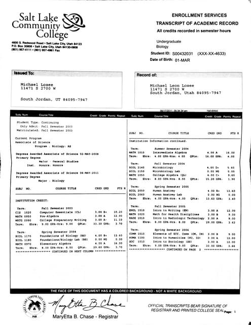 SLCC Transcripts | PDF