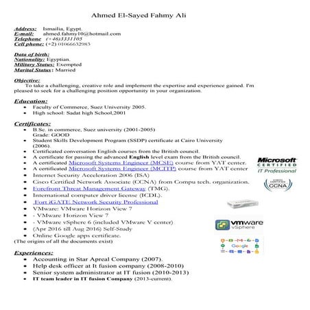 Ahmed fahmy cv | PDF
