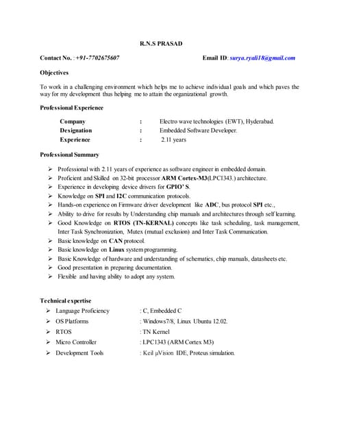 Embedded systems course - student resume template | PDF | Operating Systems | Computer Software ...