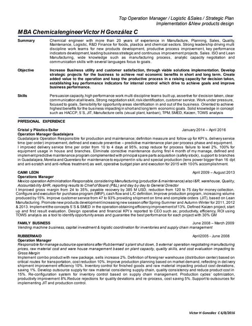 TomU Resume | DOC | Manufacturing Industry | Industries