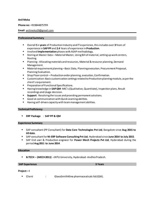 Sudhir_SAP PP QM & MM resume | DOC