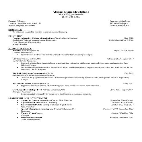 Abigael Diane McClelland Resume | DOCX