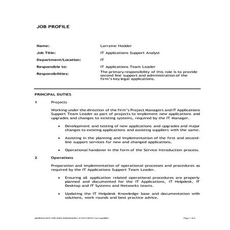 IT Application Support Analyst Job Spec | DOCX