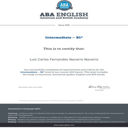 Certification-ABA-Engllish-Intermediate-B1 | PDF