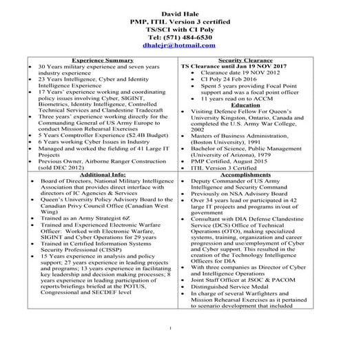 HaleResume28June2016 | DOC
