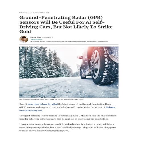 Ground-Penetrating Radar (GPR) Sensors Will Be Useful For AI Self ...