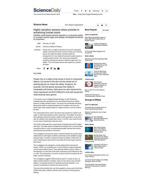 Highly sensitive sensors show promise in enhancing human touch | PDF Highly sensitive sensors show promise in enhancing human touch | PDF