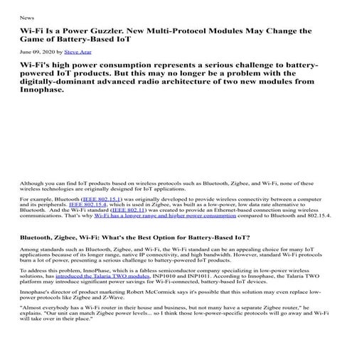 Wi-Fi Is a Power Guzzler. New Multi-Protocol Modules May Change the ...