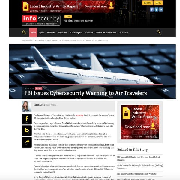 FBI Issues Cybersecurity Warning to Air Travelers | PDF