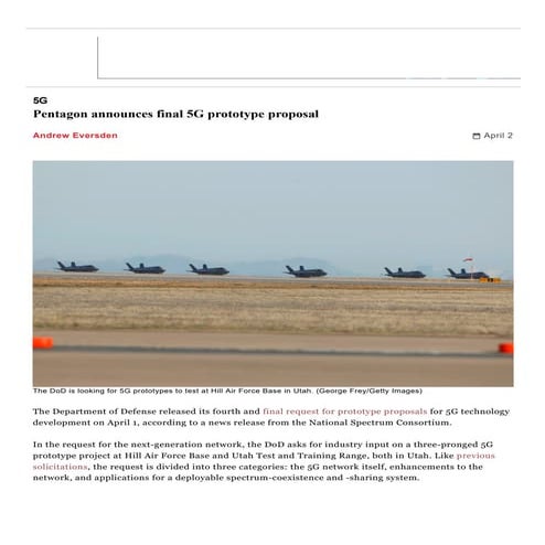 Pentagon announces final 5G prototype proposal | PDF