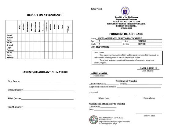SF9 Card Grade I Sample Template 2025-2026 | DOCX