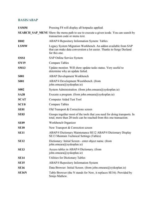 SAP BASIS Daily Monitoring T - codes | PDF
