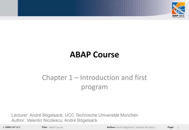 Abap Course Chapter 1 Introduction And First Program Ppt