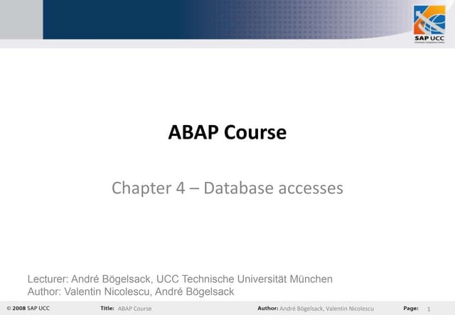 Abap course chapter 4 database accesses | PPT Abap course chapter 4 database accesses | PPT
