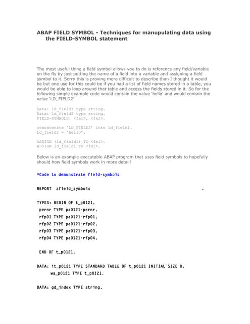 Abap Field Symbol Doc