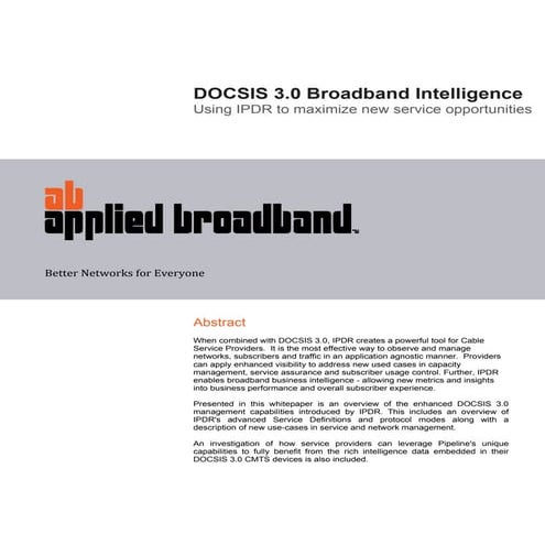 DOCSIS 3.0 Broadband Intelligence using IPDR | PDF