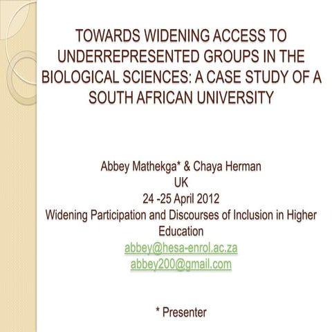 Towards widening access to underrepresented groups in the Biological ...