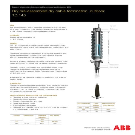 ABB Kabeldon 145kV Dry Cable Termination - IEC 60840 | PDF