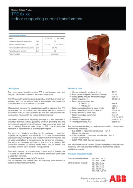 ABB TDC Voltage Transformer - ABB MV Medium Voltage Transformer ...
