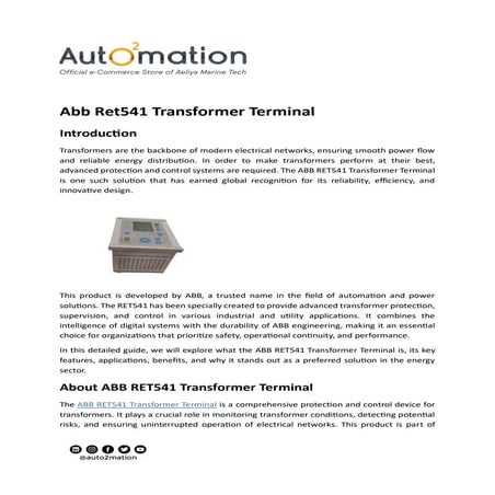 Essential Abb Ret541 Transformer Terminal | PDF