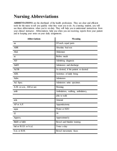 Medical abbreviations i, march 24, 13 | PPSX