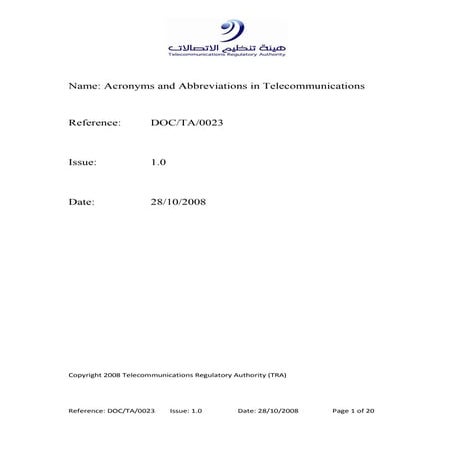Acronyms and Abbreviations in Telecommunications List | PDF