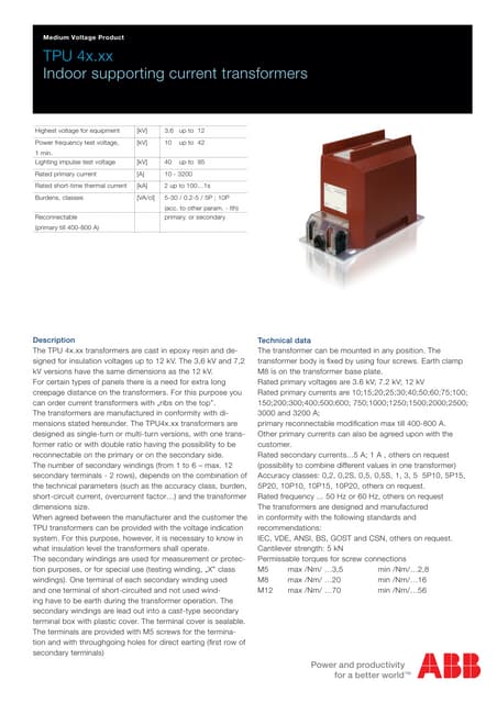 ABB Medium Voltage MV Indoor Voltage Transformers VT'S - 3.3kV to 40 ...