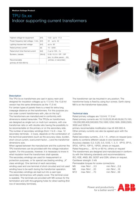ABB Medium Voltage MV Indoor Voltage Transformers VT'S - 3.3kV to 40 ...