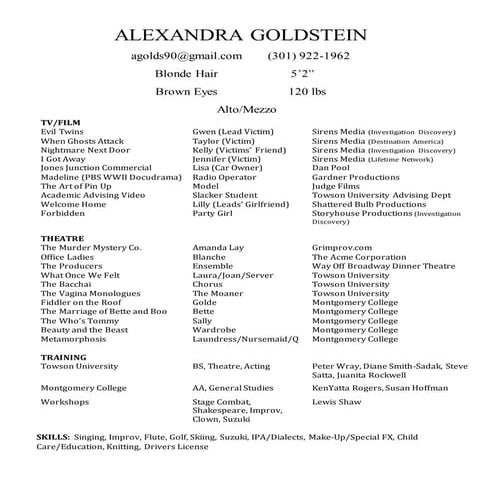 Resume Alexandra Goldstein | DOCX | Theater Venues | Attractions