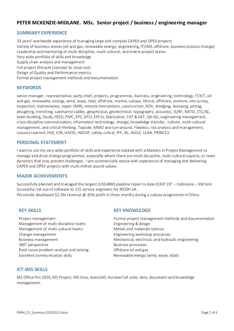 PMM_CV_Summary 20150521