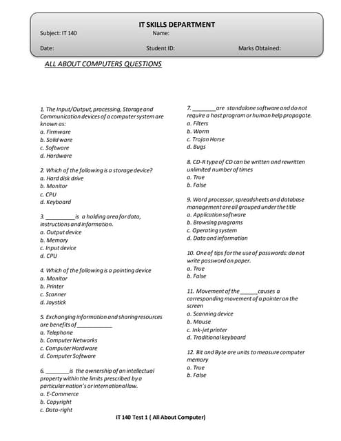 Computer grade 1- 1st Quarter Exam | DOCX | Computer Peripherals ...