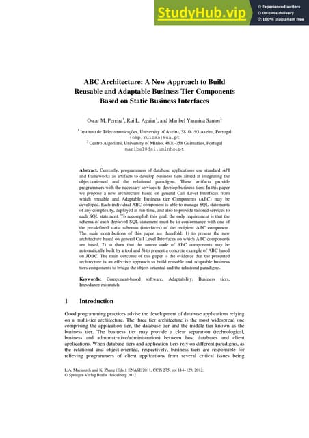 Abc Architecture A New Approach To Build Reusable And Adaptable Business Tier Components Based