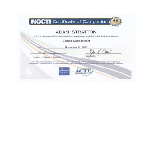 NOCTI Certificate | DOCX