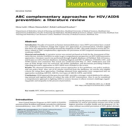 ABC Complementary Approaches For HIV AIDS Prevention A Literature ...