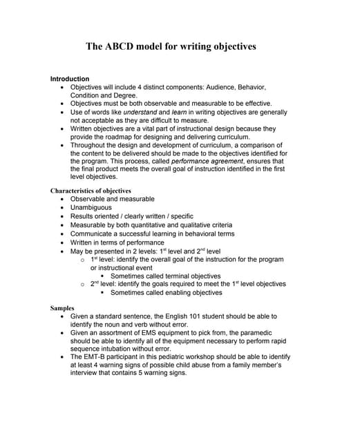 ABCD Method of writing Instructional Objectives | PPTX