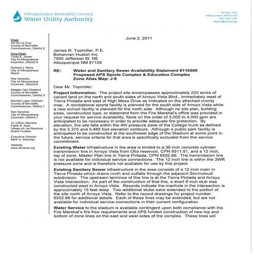 ABCWUA Servicability Letter June 2011 | PDF