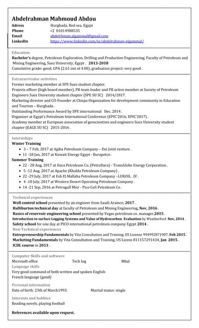 Abdelrahman Mahmoud Abdou Ali CV | PDF