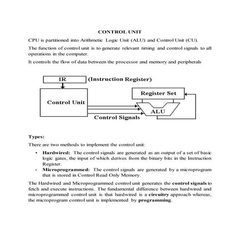 Control Units Microprogrammed And Hardwiredcontrol Unit Docx Programming Languages