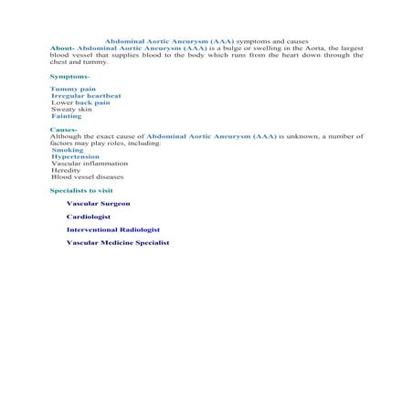 Abdominal aortic aneurysm aaa symptoms and causes | PDF