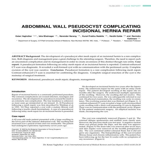 ABDOMINAL WALL PSEUDOCYST COMPLICATING INCISIONAL HERNIA REPAIR | PDF