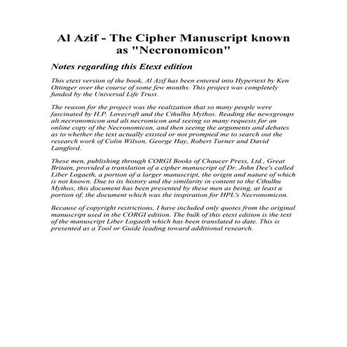 Abdul alhazred al azif the cipher manuscript known as necronomicon | PDF