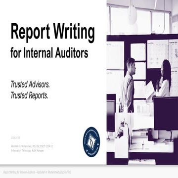 REPORT WRITING for Internal Auditors (considering IIA's Global Internal ...