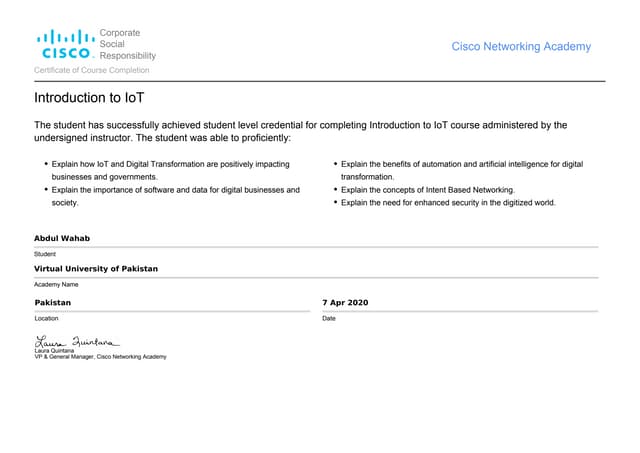 Introduction to IoT - CISCO Certificate | PPT Introduction to IoT - CISCO Certificate | PPT