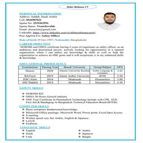Safety Officer CV | PDF