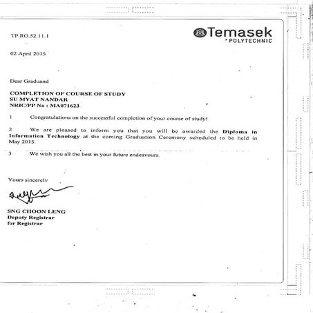 Completion letter from TP | PDF