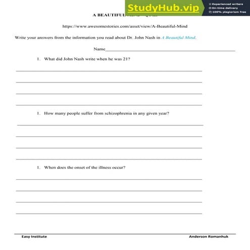 A Beautiful Mind - Movie Activities | PDF | Brain and Nervous System ...