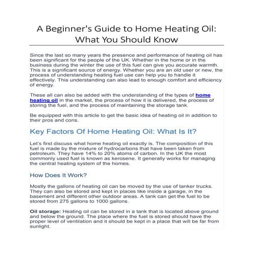 A Beginner's Guide to Home Heating Oil: What You Should Know | PDF