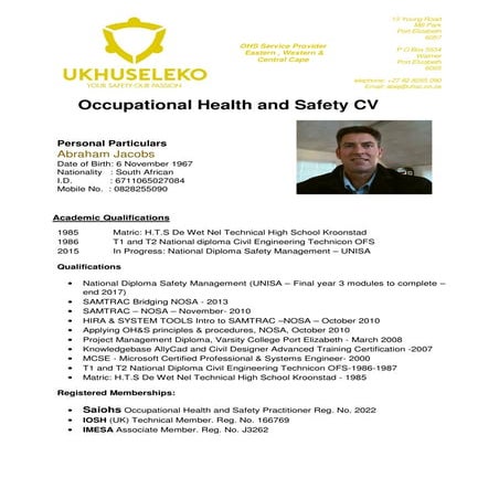 Abe jacobs occupational health and safety cv sept2017 | PDF | Civil Engineering Industry ...